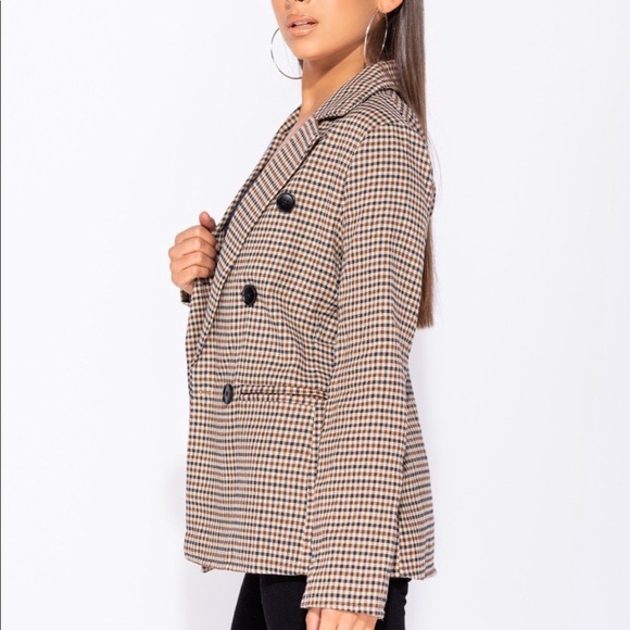Jackets & Coats | Check Print Blazer Brown Plaid Check | Poshmark